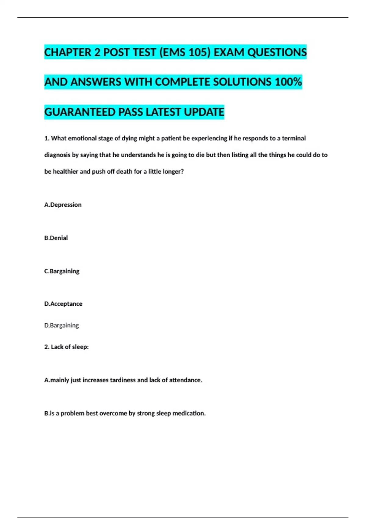 CHAPTER 2 POST TEST (EMS 105) EXAM QUESTIONS AND ANSWERS WITH COMPLETE ...