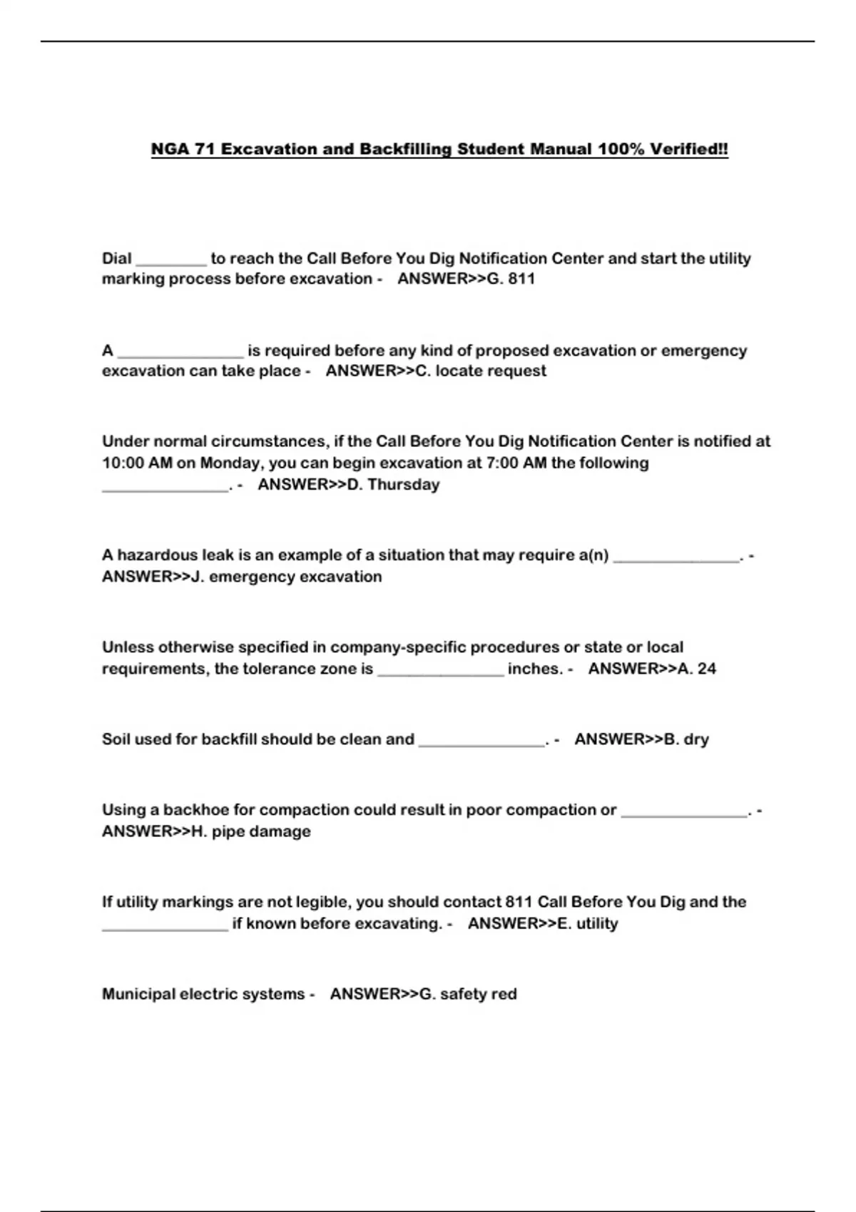 NGA 71 Excavation and Backfilling Student Manual 100% Verified!! - NGA ...