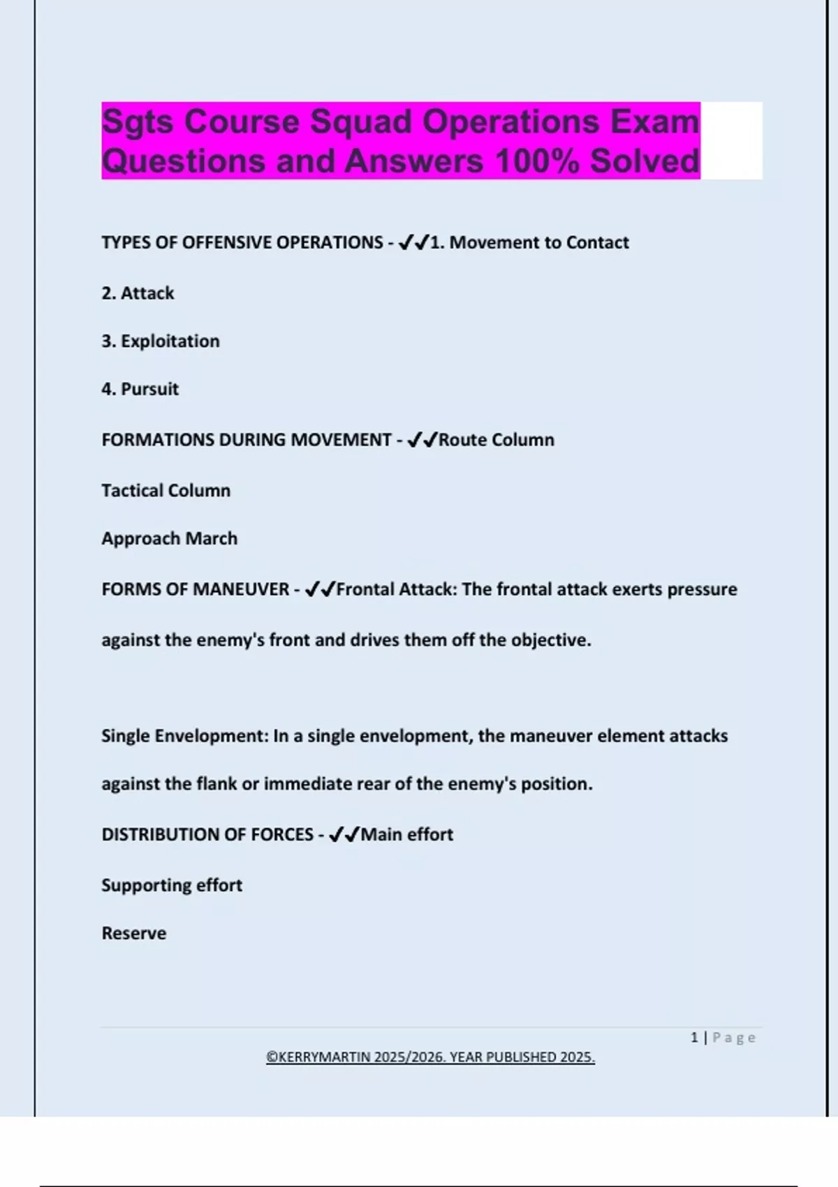 Sgts Course Squad Operations Exam Questions and Answers 100% Solved ...