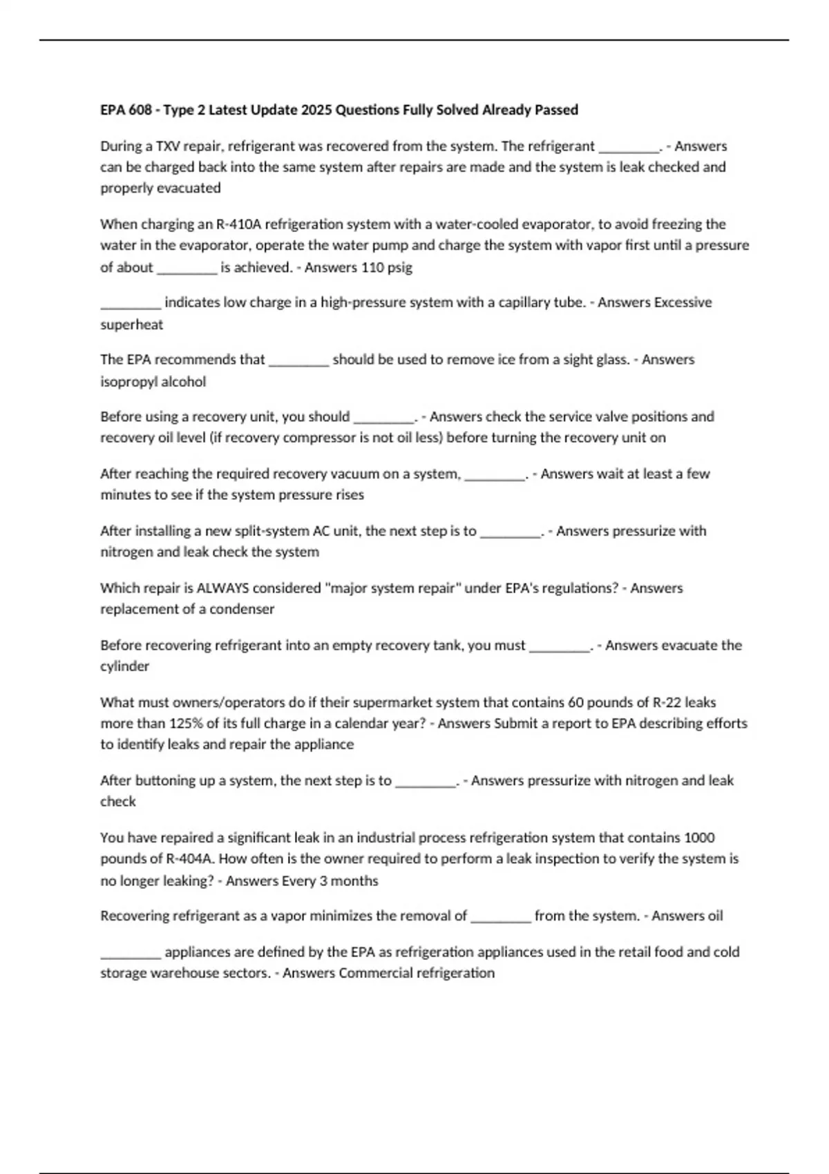 EPA 608 - Type 2 Latest Update 2025 Questions Fully Solved Already ...