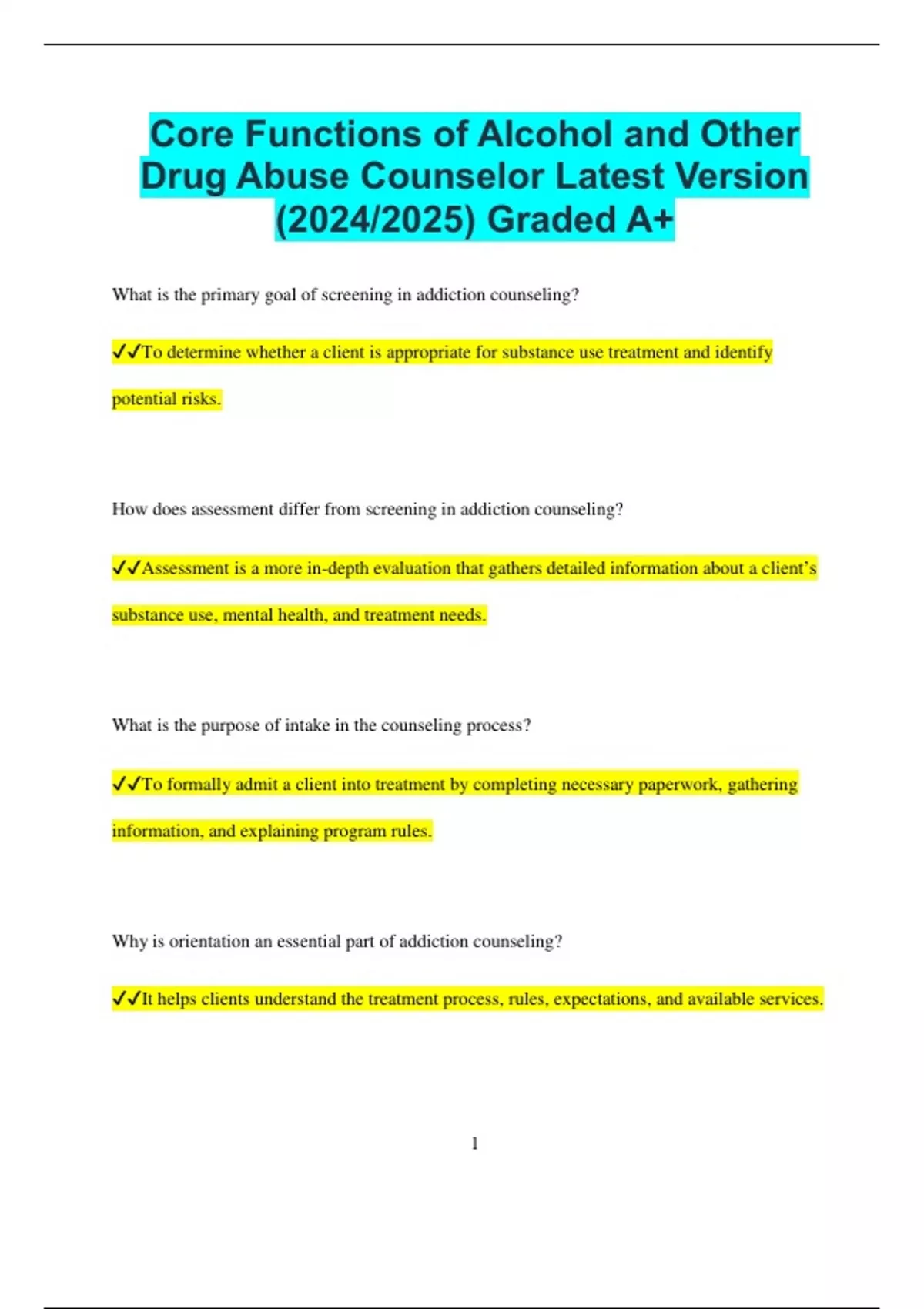 Core Functions of Alcohol and Other Drug Abuse Counselor Latest Version ...