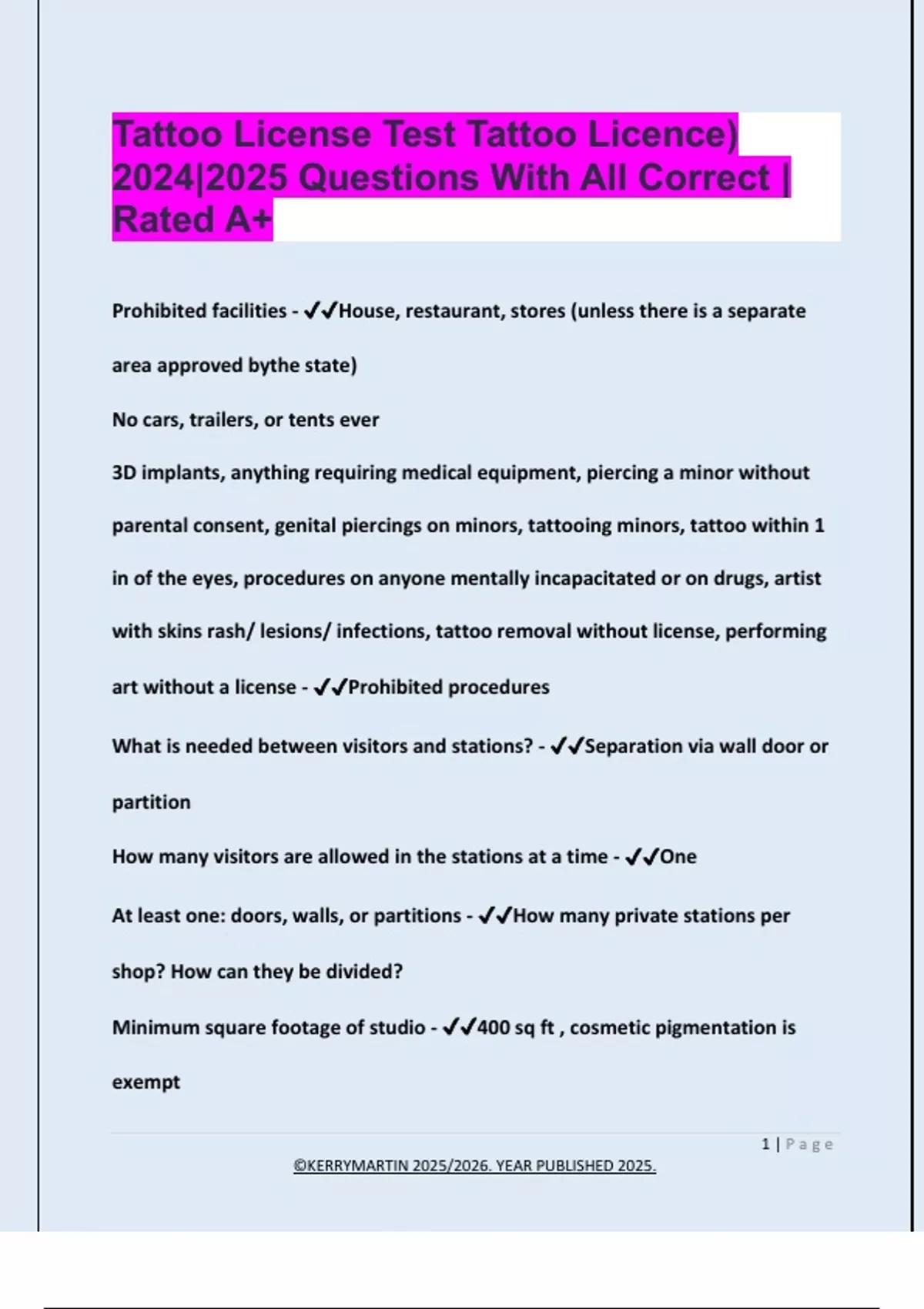 Tattoo License Test Tattoo Licence) 2024|2025 Questions With All ...