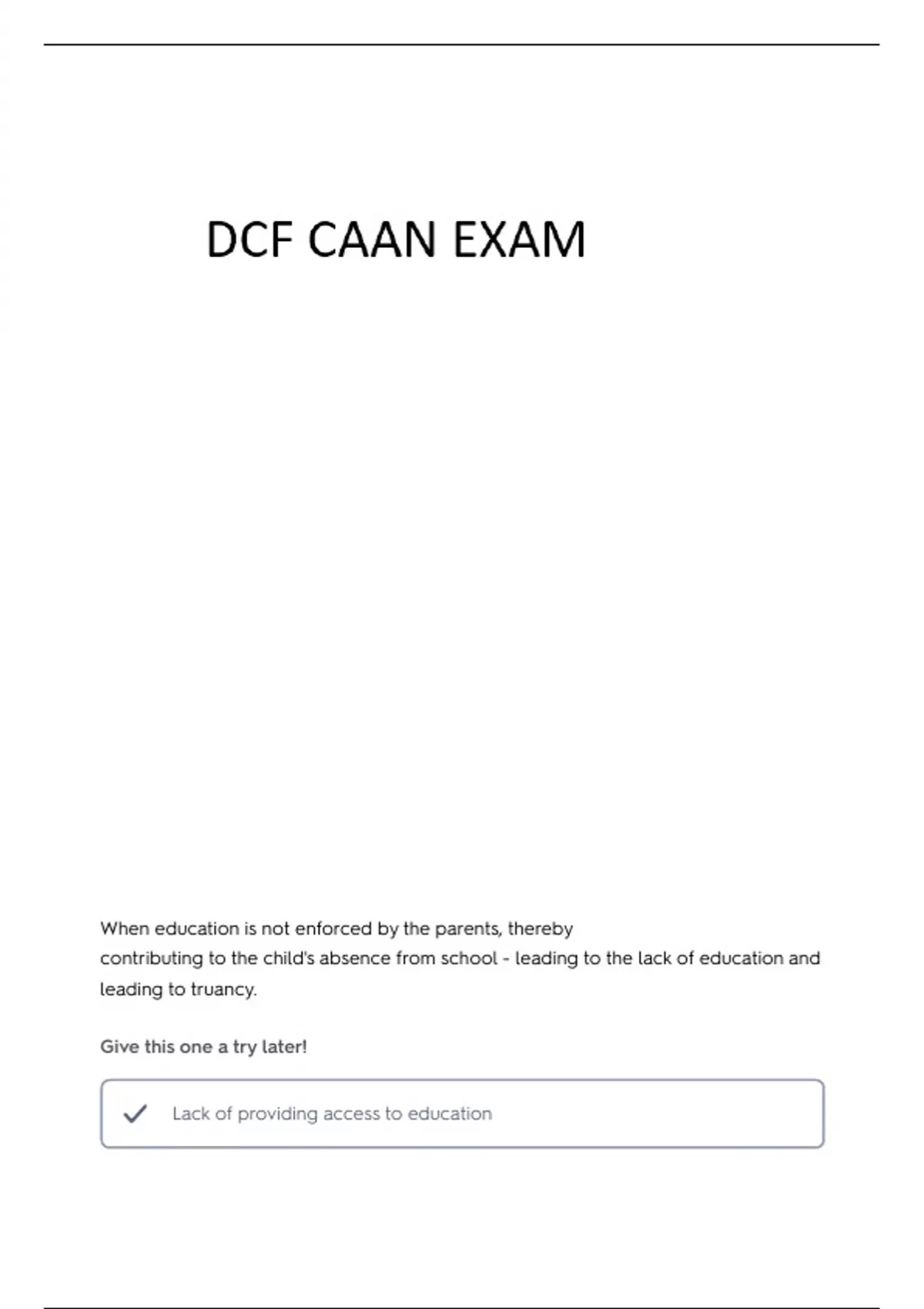 DCF CHILD ABUSE AND NEGLECT (CAAN) EXAM WITH COMPLETE SOLUTIONS 2025 ...