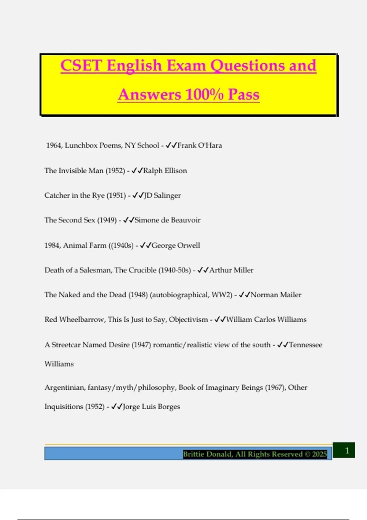 CSET English Exam Questions and Answers 100% Pass - Cset - Stuvia US