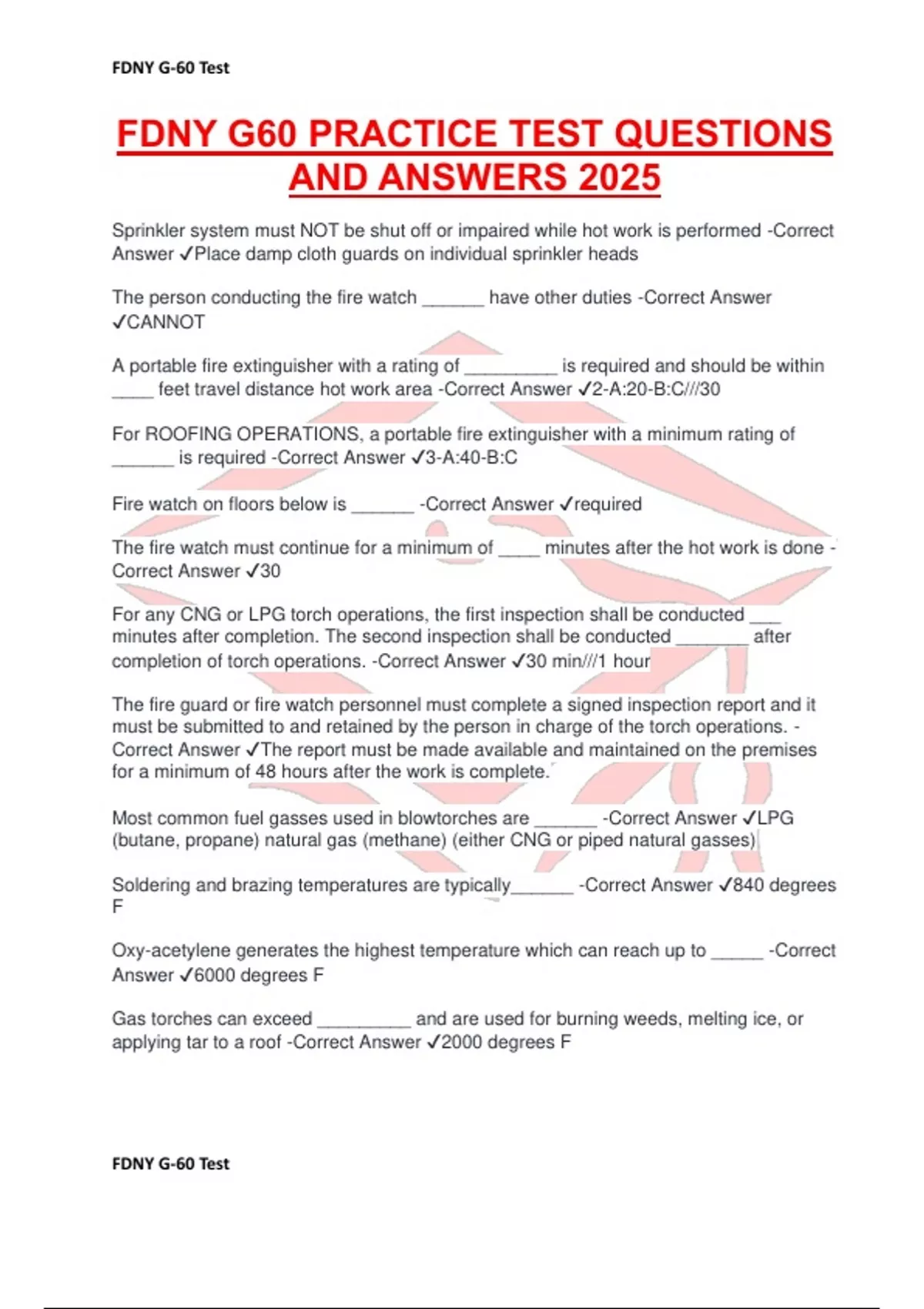 FDNY G60 PRACTICE TEST QUESTIONS AND ANSWERS 2025 - FDNY G60 - Stuvia US