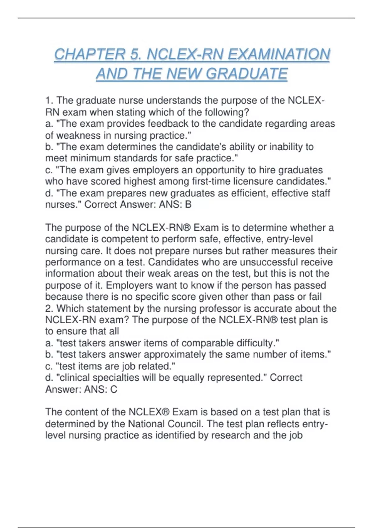 NCLEX-RN EXAMINATION AND THE NEW GRADUATE - NCLEX - Stuvia US