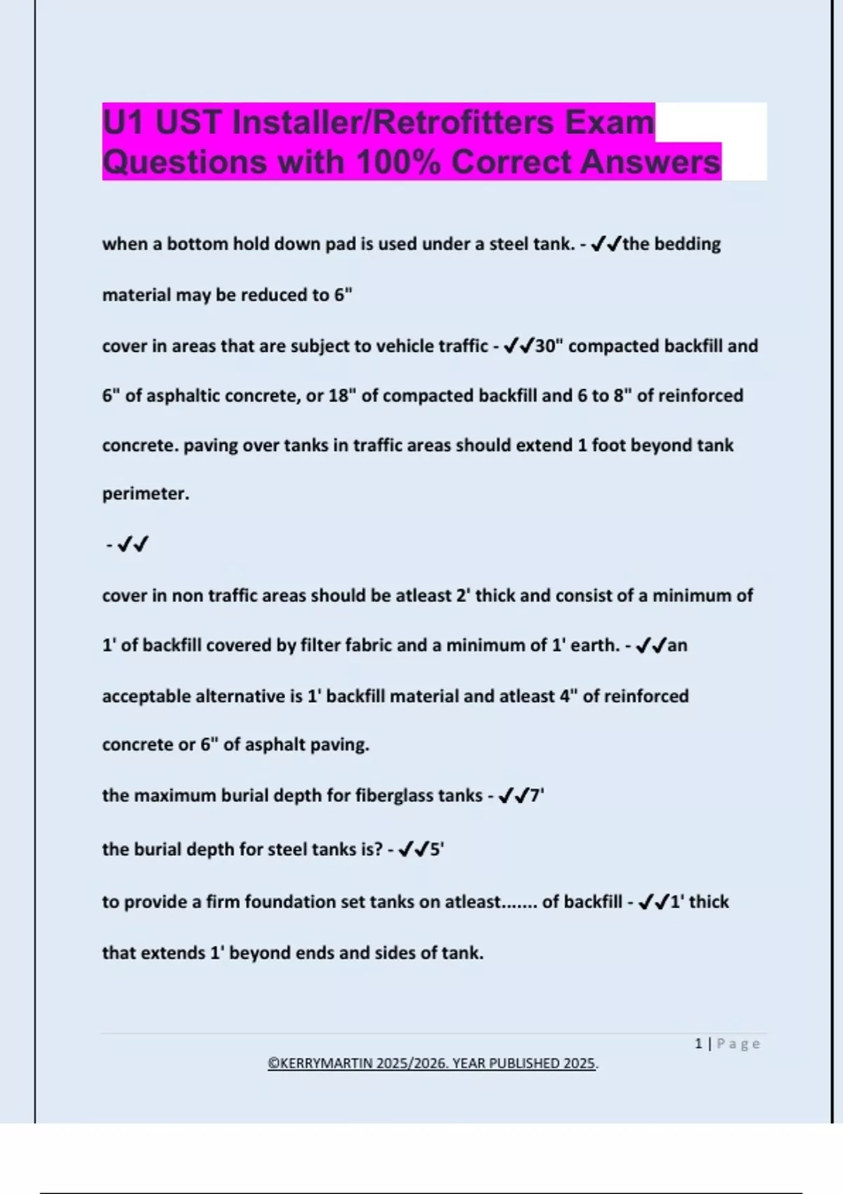 U1 UST Installer/Retrofitters Exam Questions with 100% Correct Answers ...