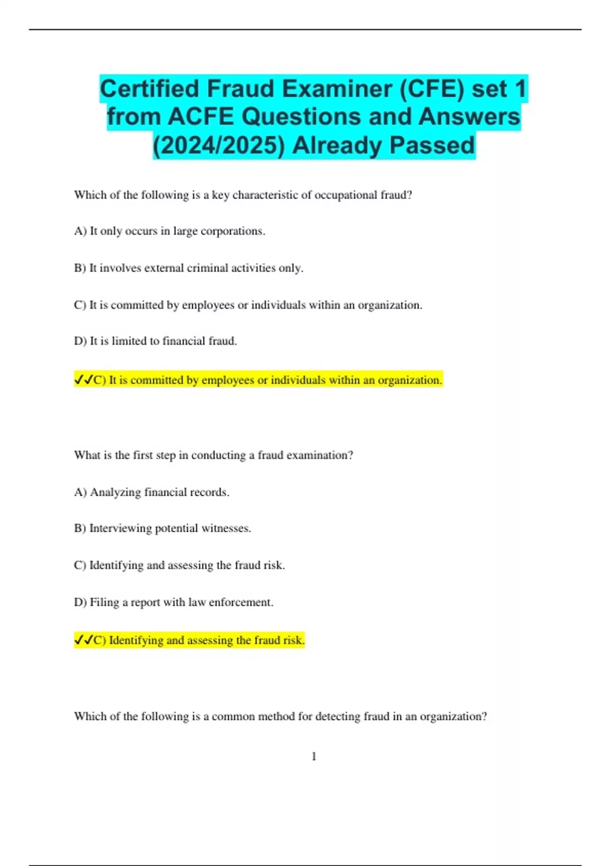 Certified Fraud Examiner (CFE) set 1 from ACFE Questions and Answers ...