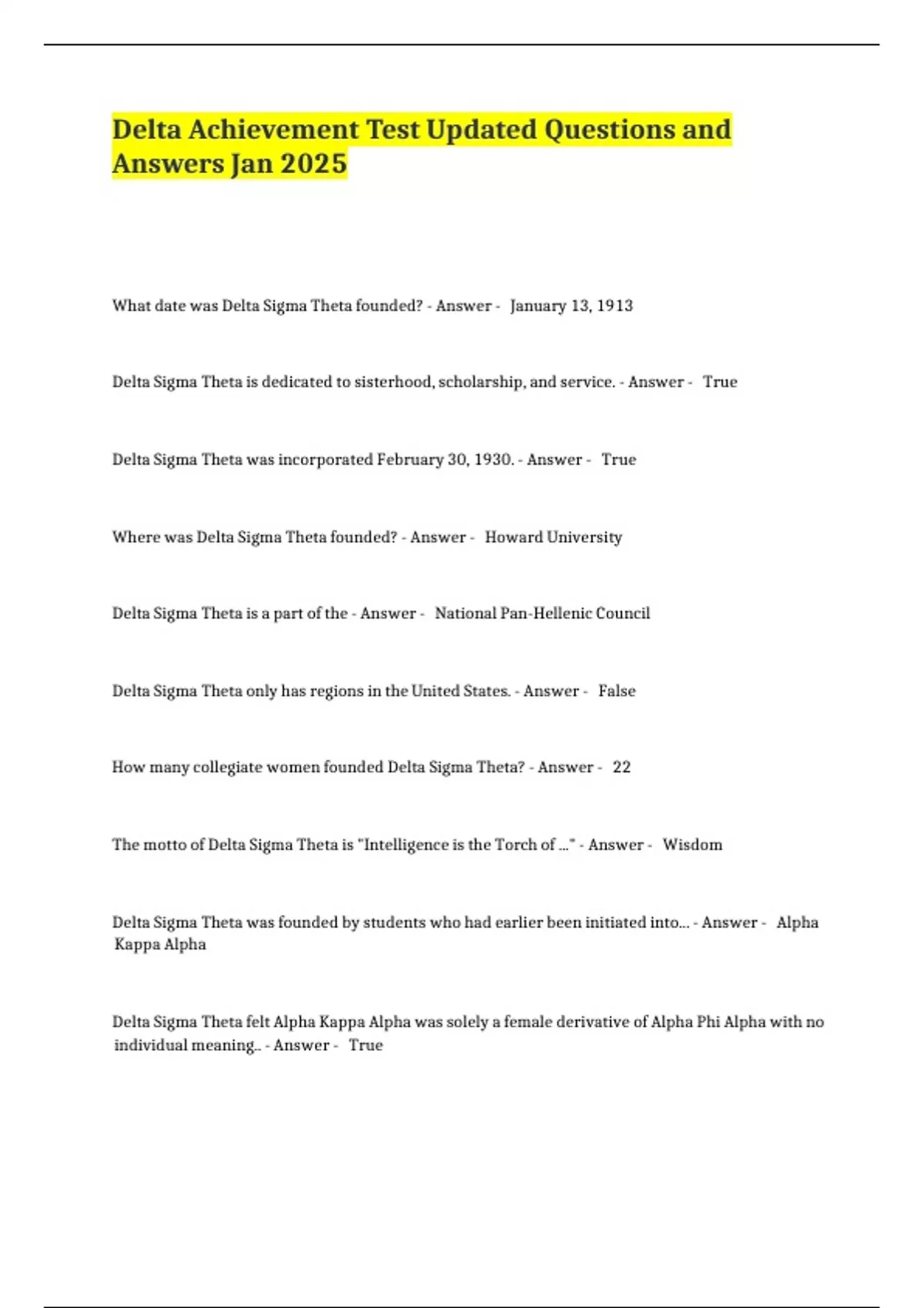 Delta Achievement Test Updated Questions and Answers Jan 2025 - DAT ...