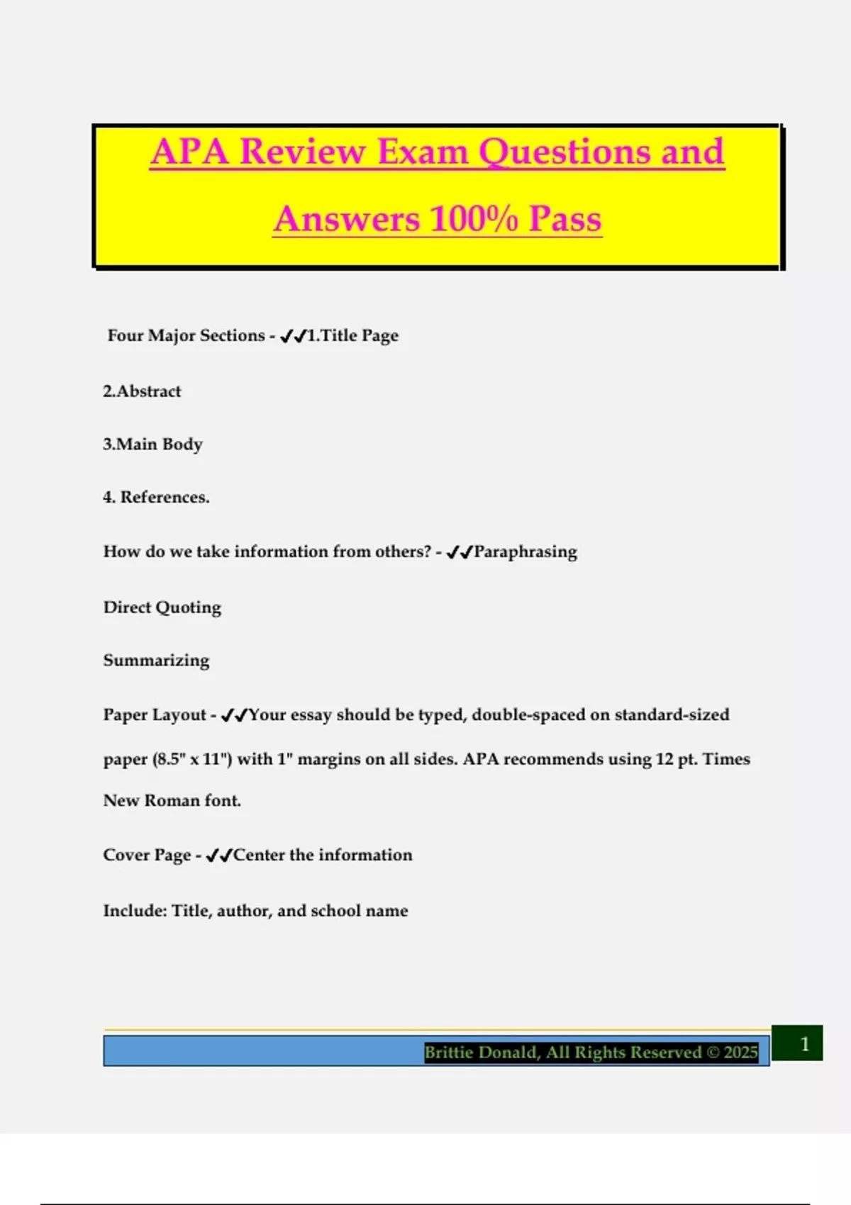 APA Review Exam Questions and Answers 100% Pass - APA - Stuvia US