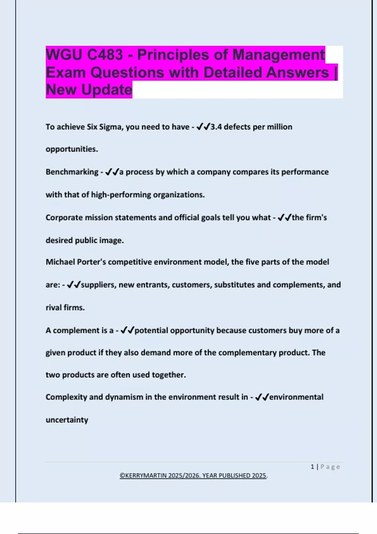 WGU C483 - Principles of Management Exam Questions with Detailed ...