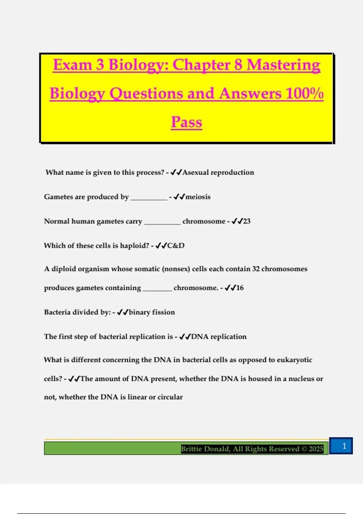 Exam 3 Biology: Chapter 8 Mastering Biology Questions and Answers 100% ...