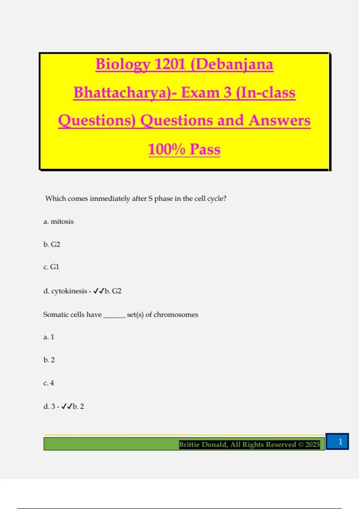 Biology 1201 (Debanjana Bhattacharya)- Exam 3 (In-class Questions ...