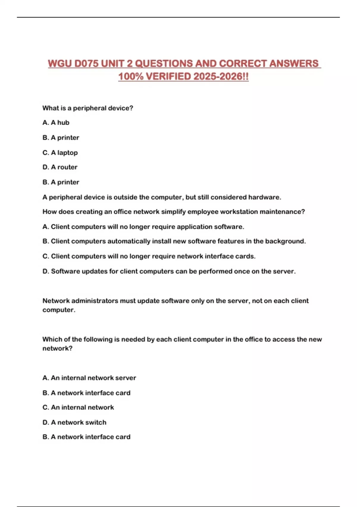 WGU D075 UNIT 2 QUESTIONS AND CORRECT ANSWERS 100% VERIFIED !! - WGU D075 UNIT 2 - Stuvia US