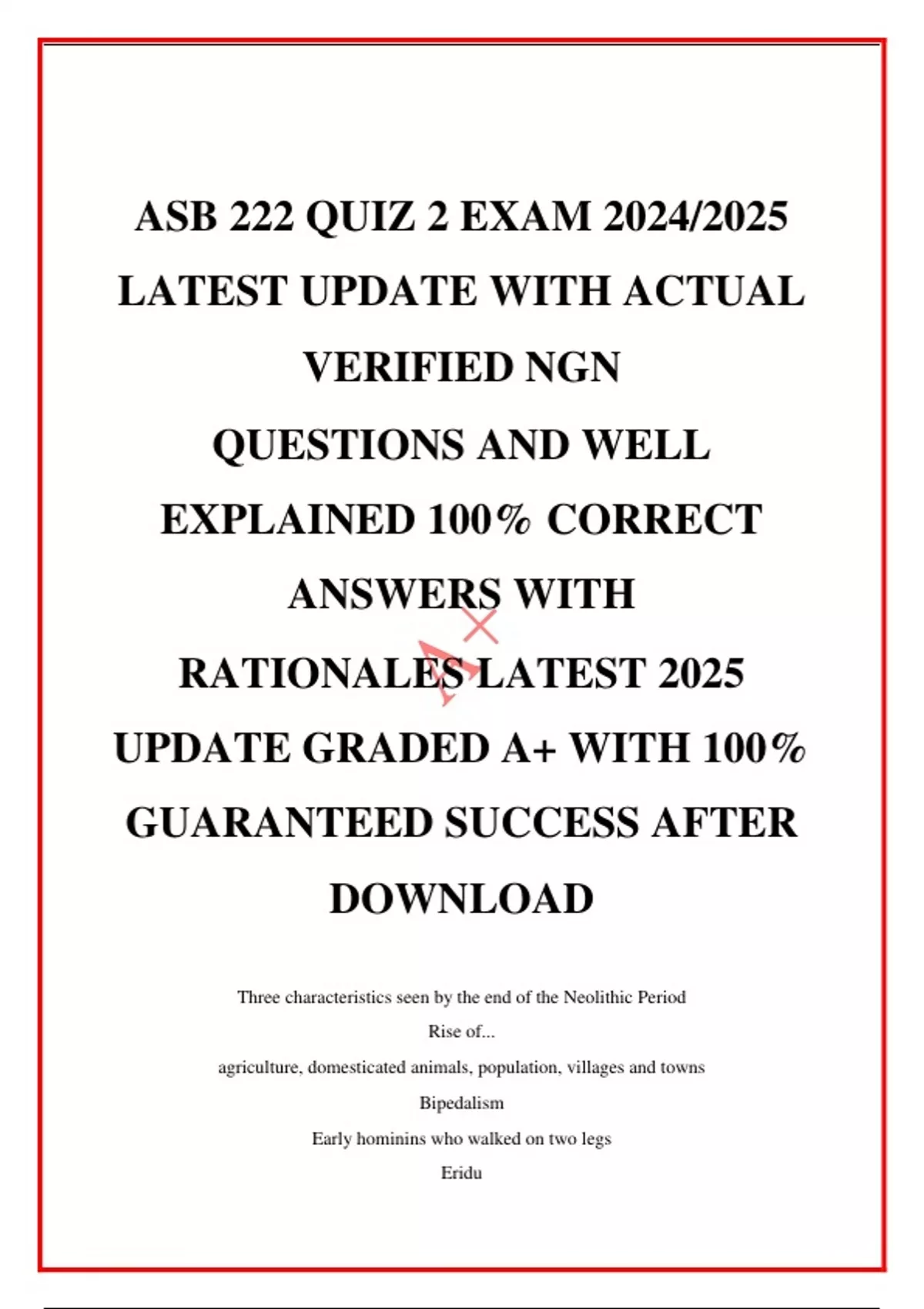 ASB 222 QUIZ 2 EXAM 2024/2025 LATEST UPDATE WITH ACTUAL VERIFIED NGN ...