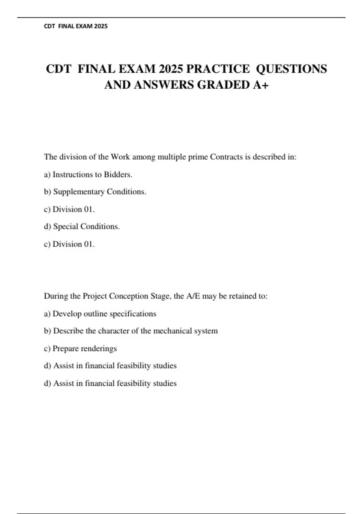 CDT FINAL EXAM 2025 PRACTICE QUESTIONS AND ANSWERS GRADED A+ - CDT 2025 ...
