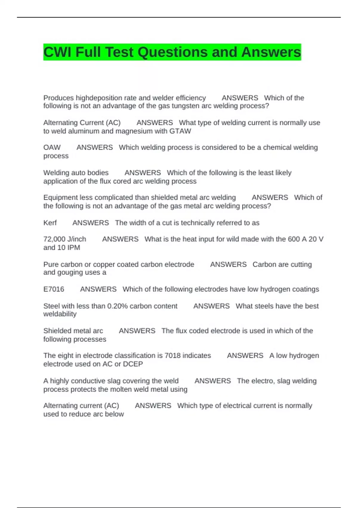 CWI Full Test Questions and Answers - CWI - Stuvia US