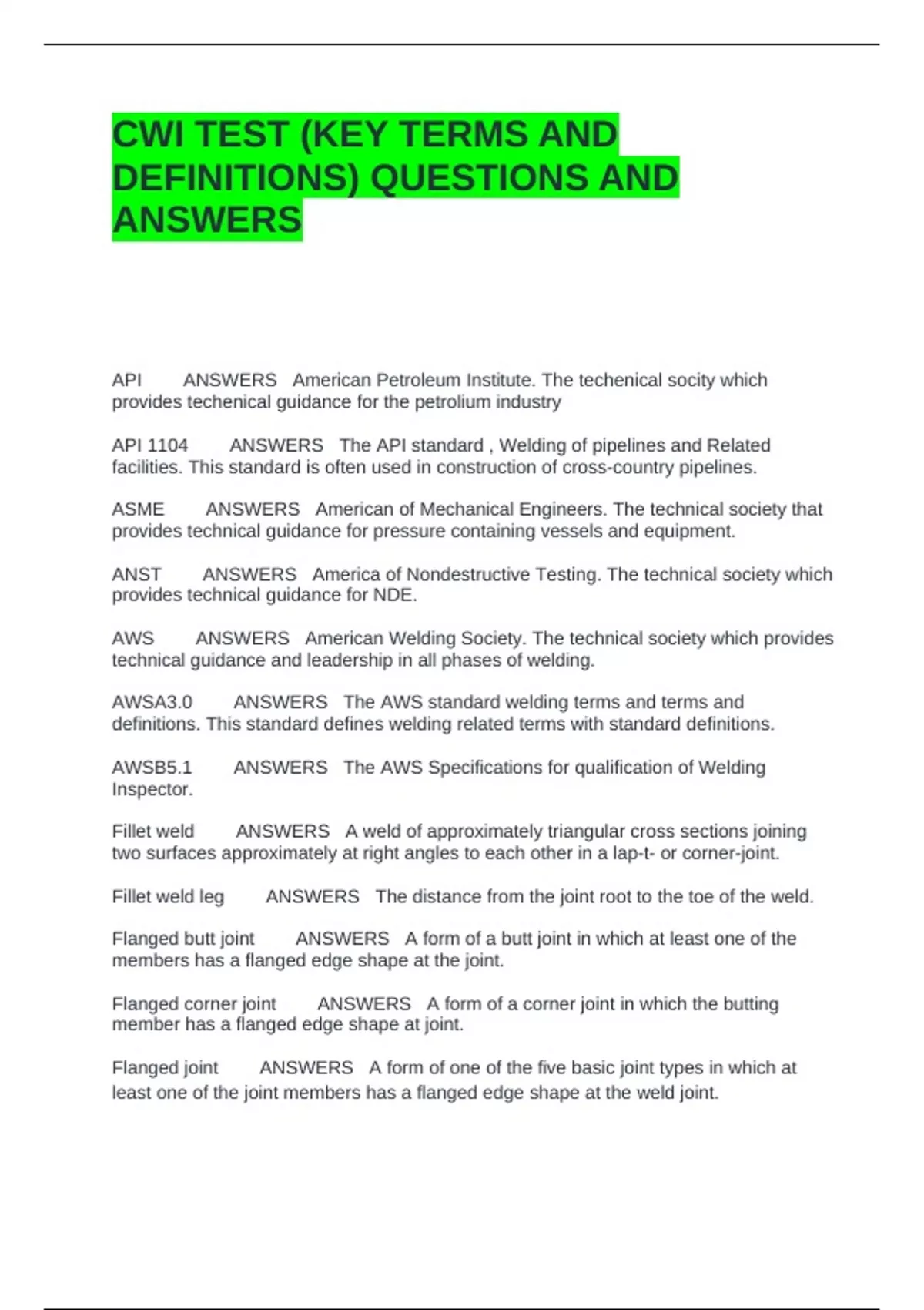 CWI TEST (KEY TERMS AND DEFINITIONS) QUESTIONS AND ANSWERS - CWI ...