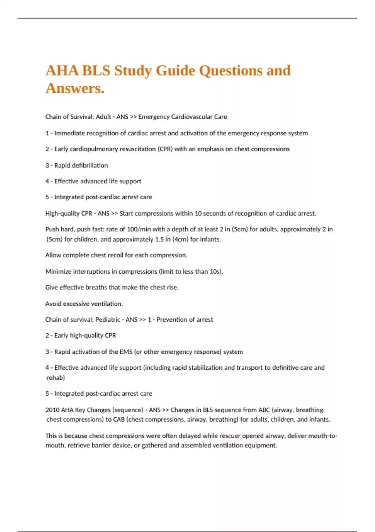 American Heart Association Basic Life Support Exams Bundle. - Stuvia US