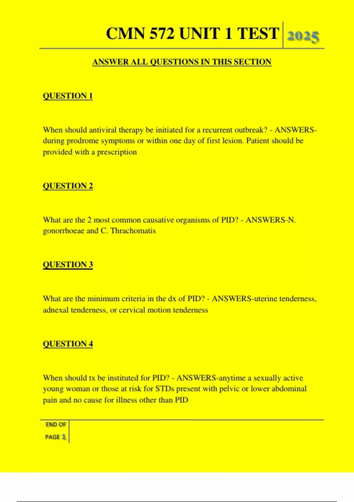 CMN 572 UNIT 1 TEST QUESTIONS AND ANSWERS 2025 - CMN 572 UNIT 1 - Stuvia US
