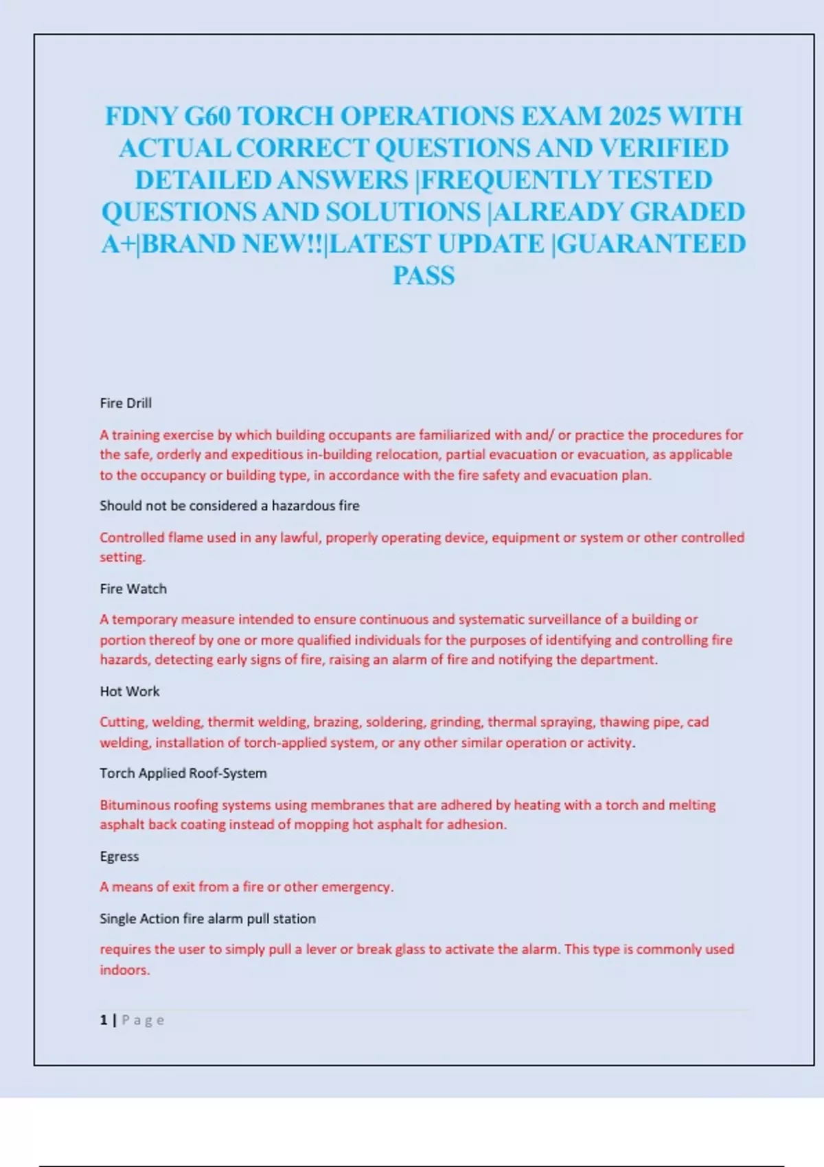 FDNY G60 TORCH OPERATIONS EXAM 2025 WITH ACTUAL CORRECT QUESTIONS AND ...