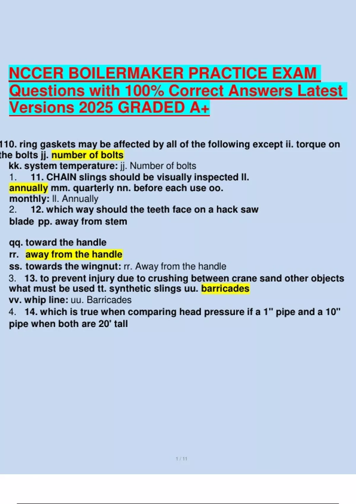 NCCER BOILERMAKER PRACTICE EXAM Questions with 100- Correct Answers ...
