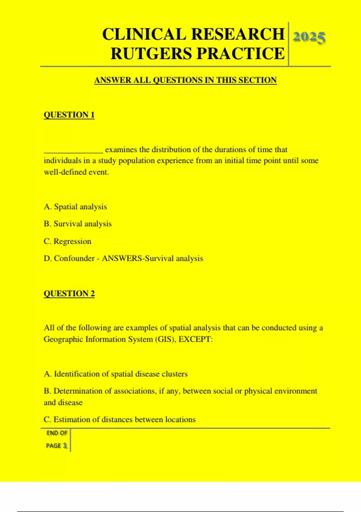 CLINICAL RESEARCH RUTGERS PRACTICE QUESTIONS AND ANSWERS 2025 ...