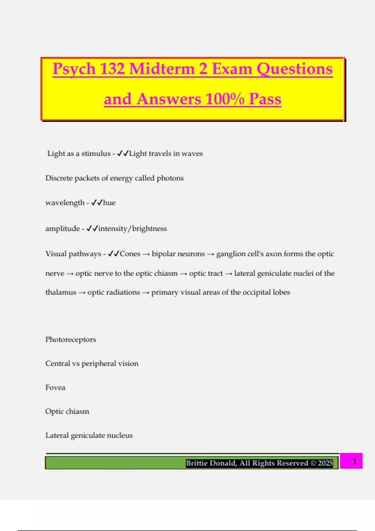 Psych 132 Midterm 2 Exam Questions and Answers 100% Pass - Psych 132 - Stuvia US