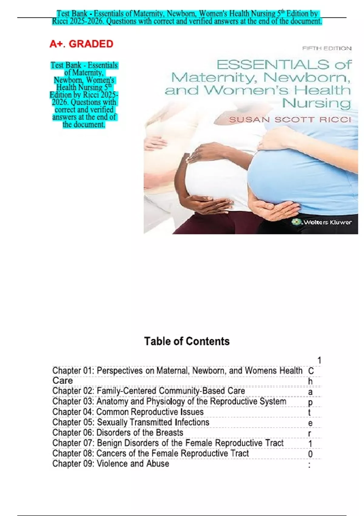 Test Bank - Essentials of Maternity, Newborn, Women's Health Nursing ...