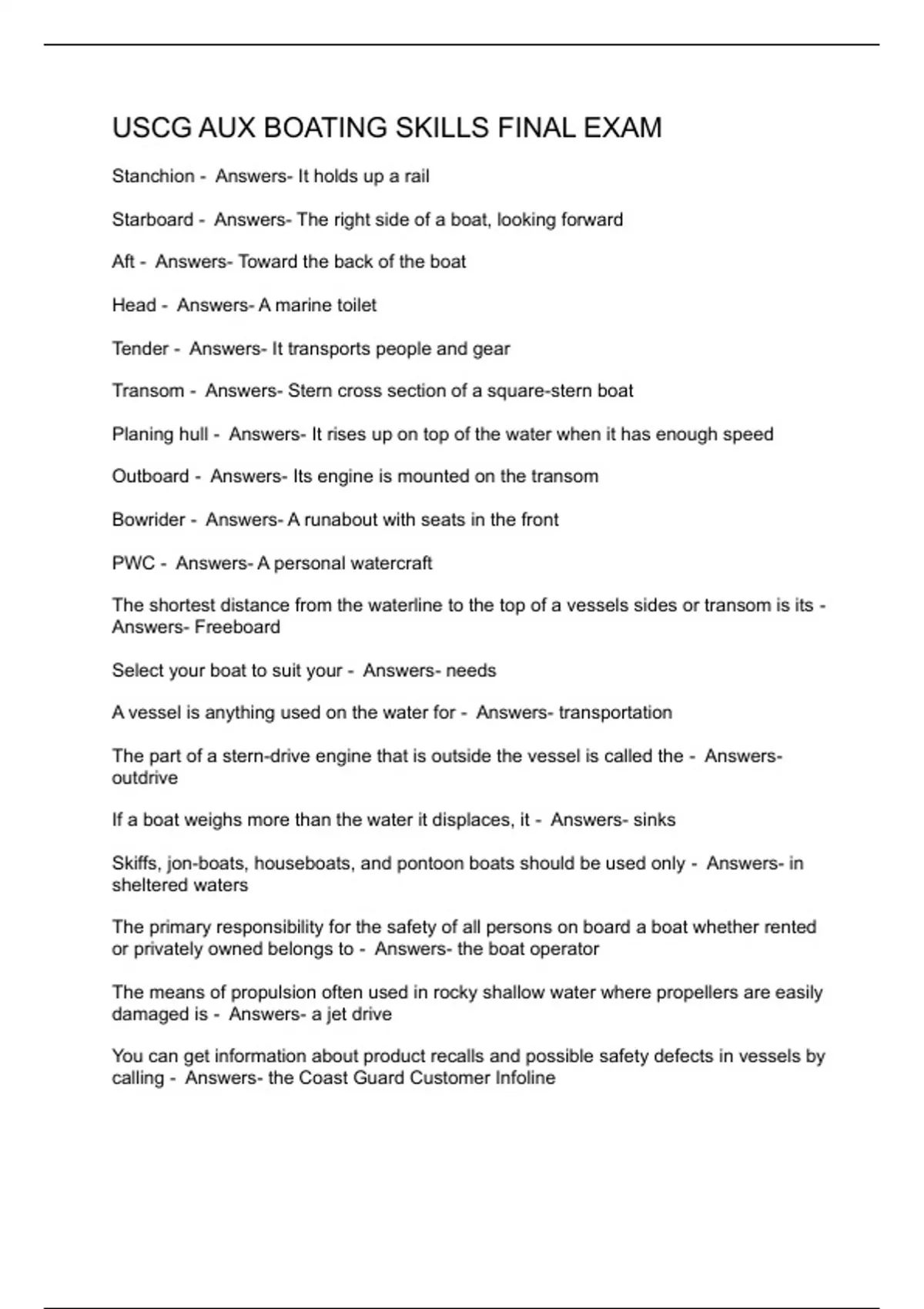 USCG AUX BOATING SKILLS FINAL EXAM - AuxilIary - Stuvia US