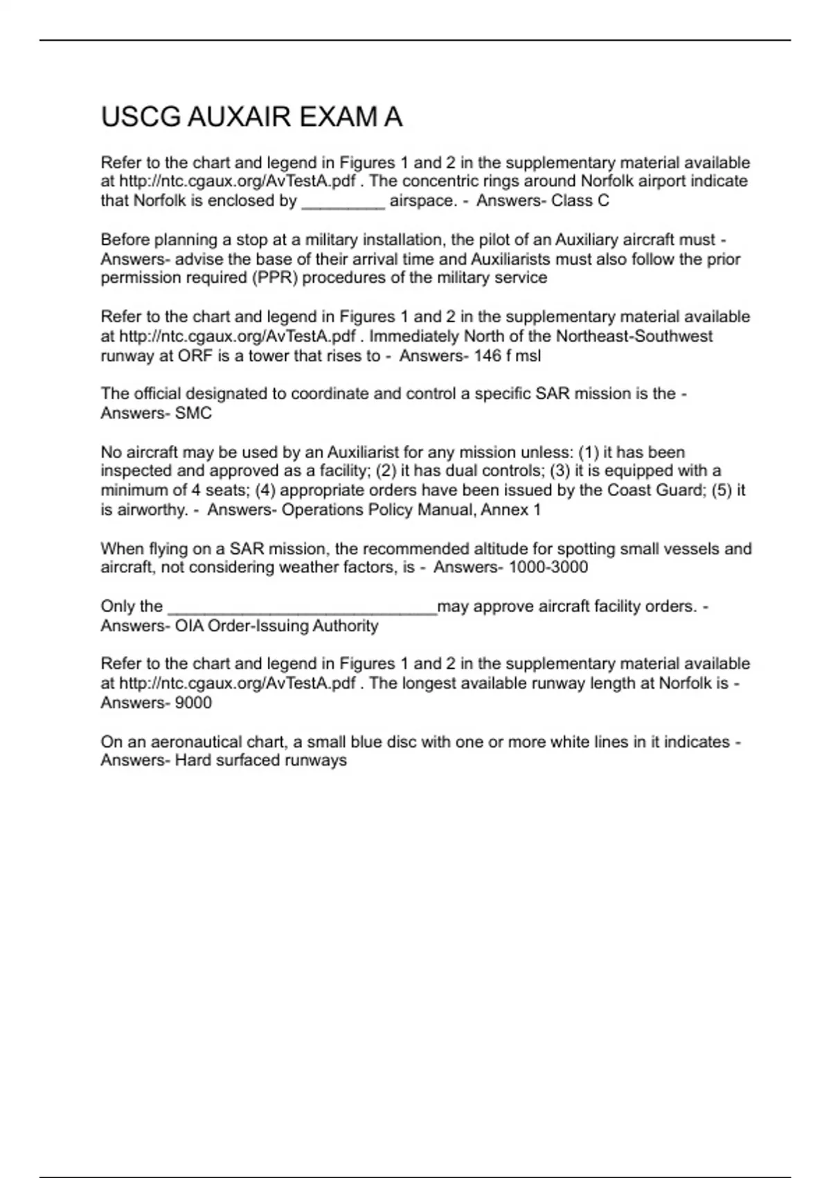 USCG AUXAIR EXAM A - AuxilIary - Stuvia US