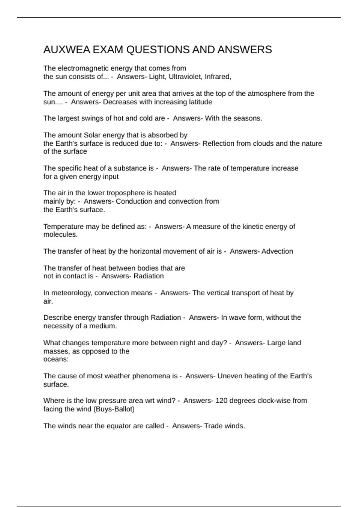 USCG AUXILIARY AUXWEA QUESTIONS & ANSWERS - AuxilIary - Stuvia US