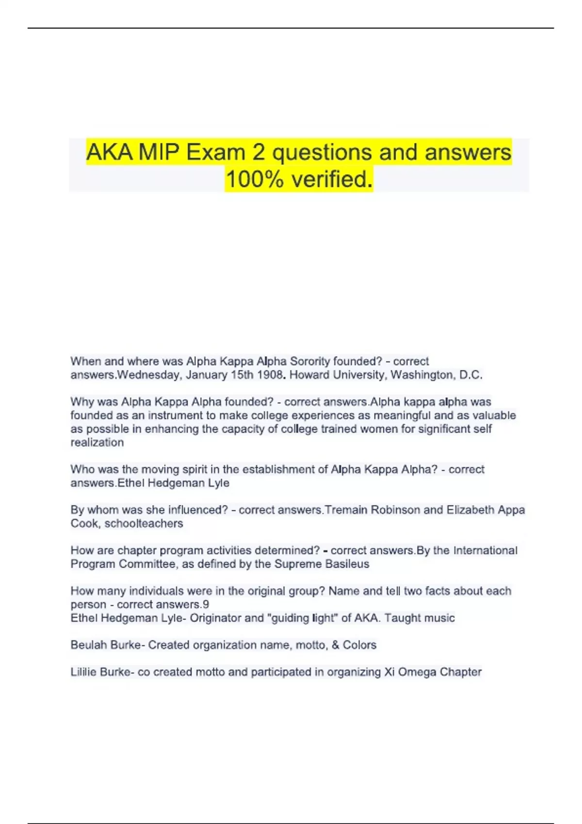 AKA MIP Exam 2 questions and answers 100% verified. - Aka mip - Stuvia US