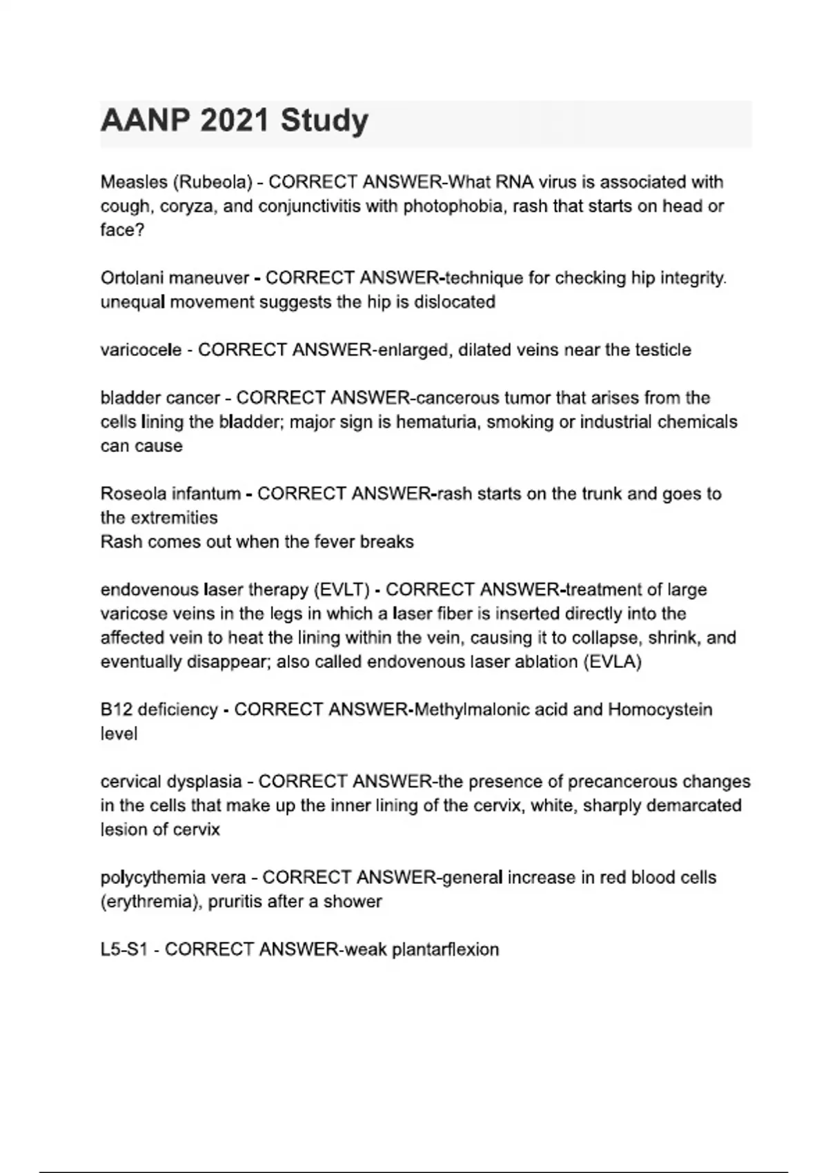 AANP Study Questions and Answers Latest 2025/ 2026 Update Graded A+ ...