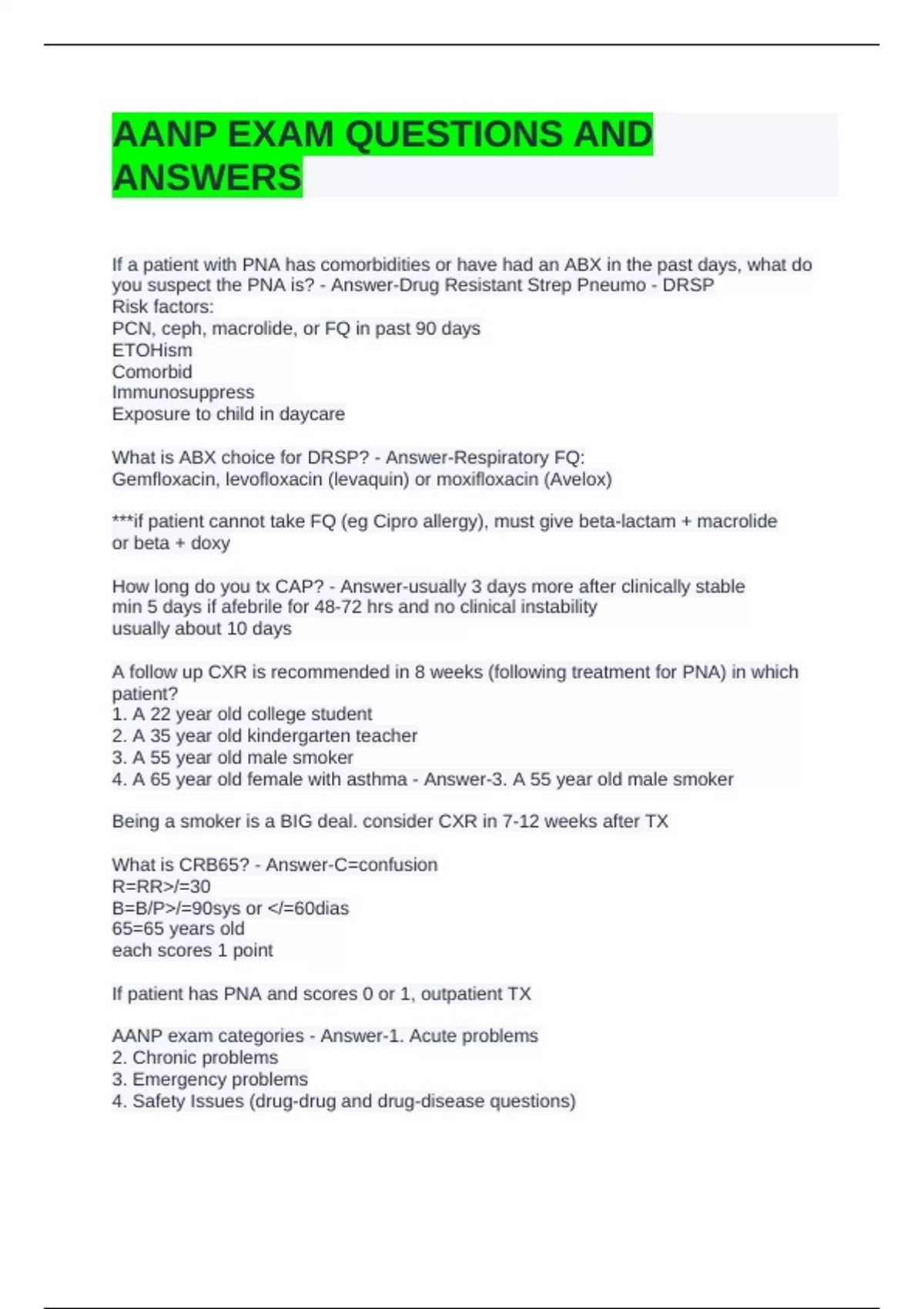 AANP EXAM QUESTIONS AND ANSWERS - AANP FNP - Stuvia US