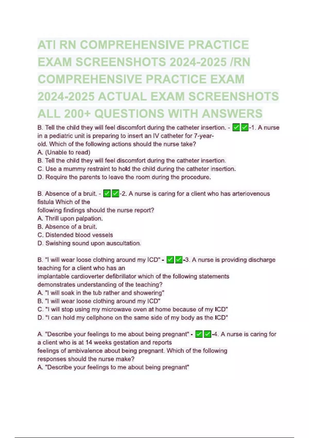 ATI RN COMPREHENSIVE PRACTICE EXAM SCREENSHOTS ACTUAL EXAM - ATI ...