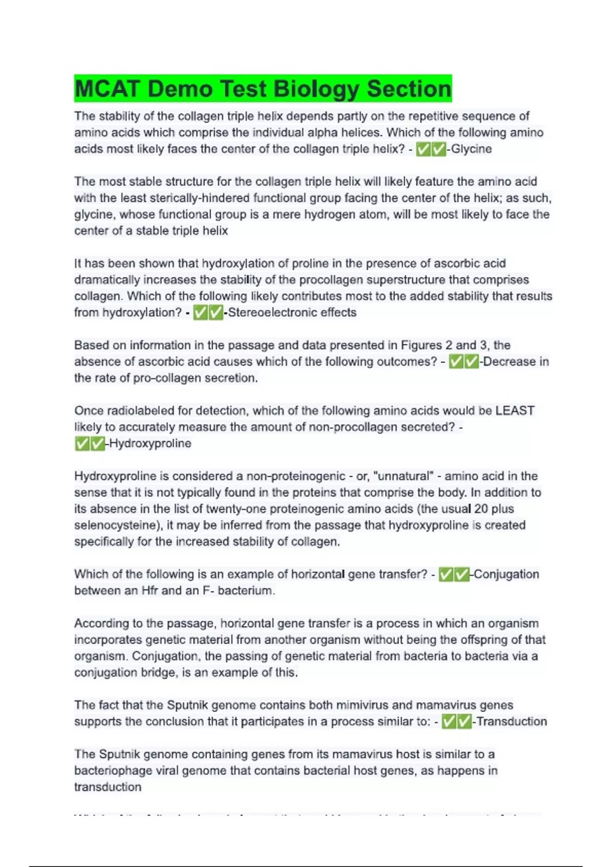MCAT Demo Test Biology Section Updated 2025 Questions with 100% Correct ...