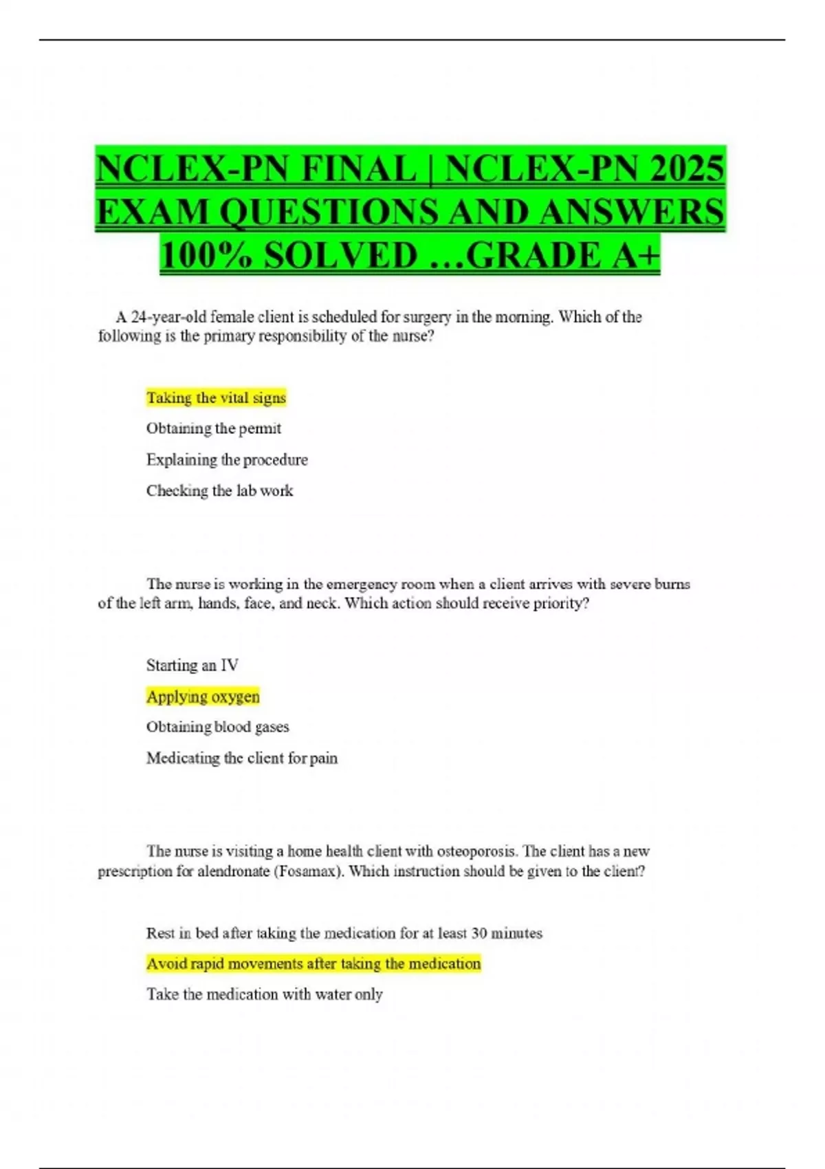NCLEX-PN FINAL | NCLEX-PN 2025 EXAM QUESTIONS AND ANSWERS 100% SOLVED ...