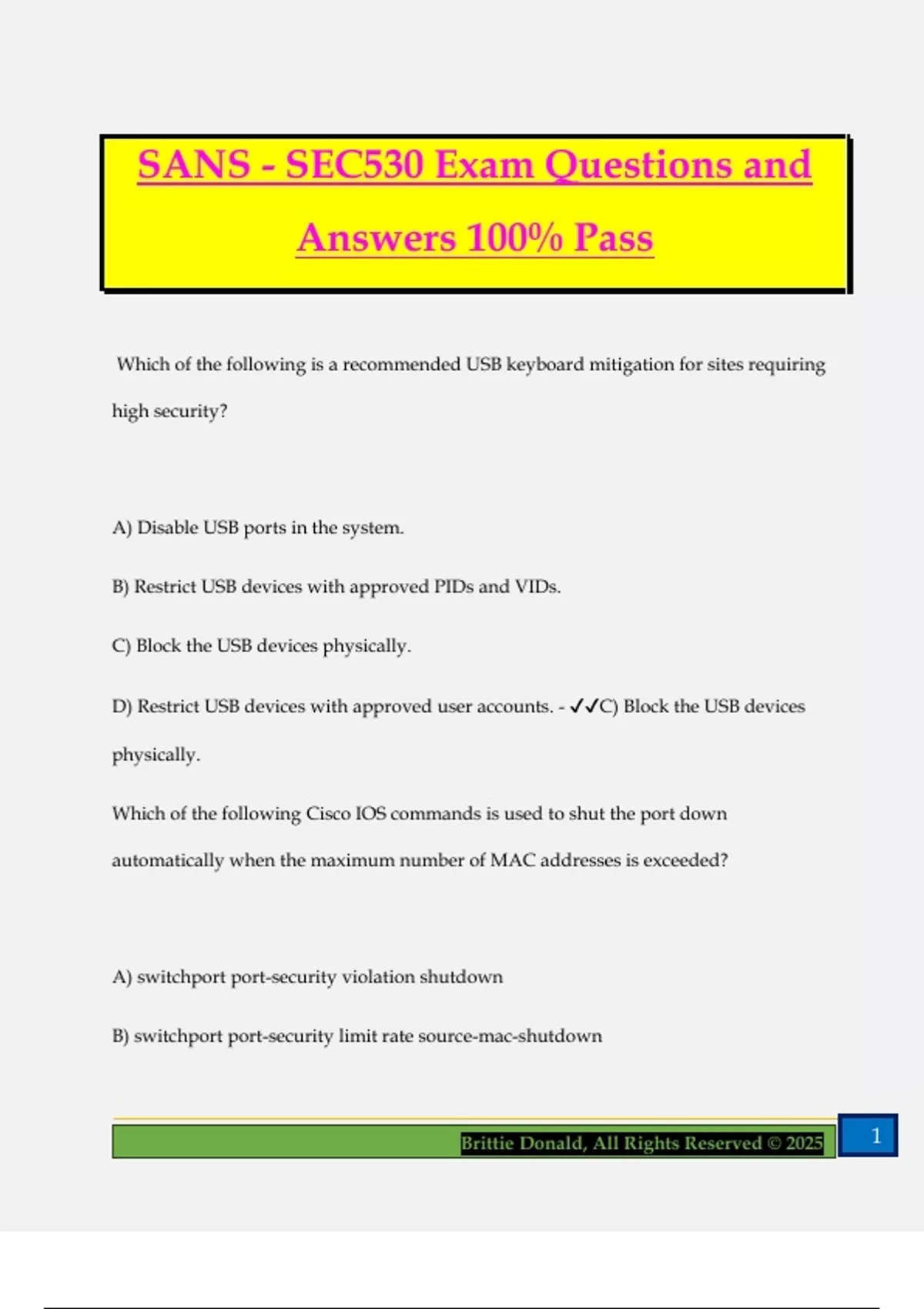 SANS - SEC530 Exam Questions and Answers 100% Pass - SANS - SEC530 ...