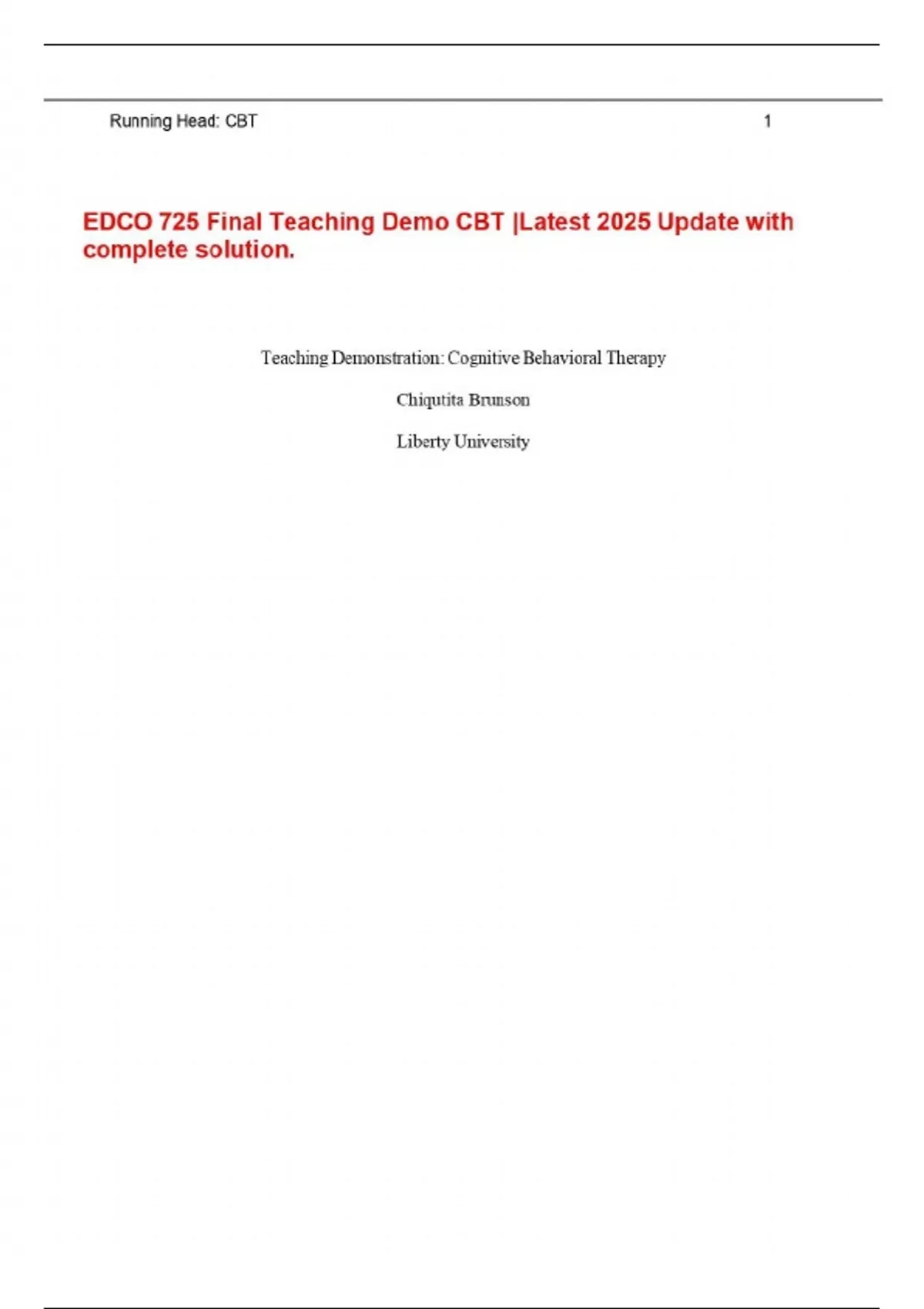 EDCO 725 Final Teaching Demo CBT |Latest 2025 Update with complete ...