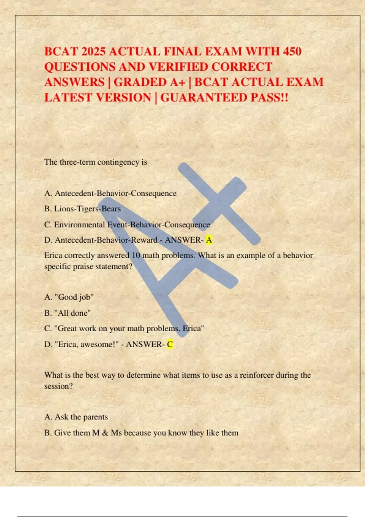 BCAT 2025 ACTUAL FINAL EXAM WITH 450 QUESTIONS AND VERIFIED CORRECT ...