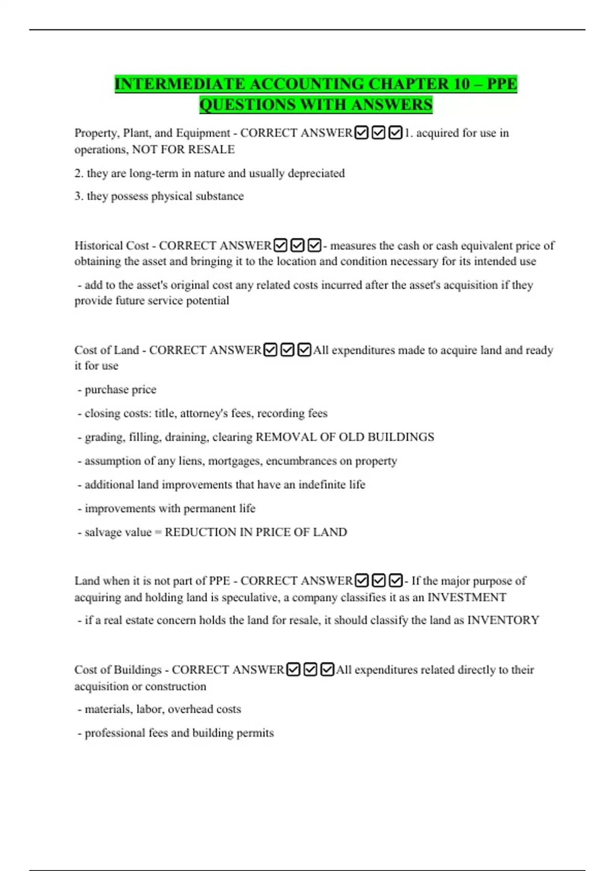 INTERMEDIATE ACCOUNTING CHAPTER 10 – PPE QUESTIONS WITH ANSWERS ...