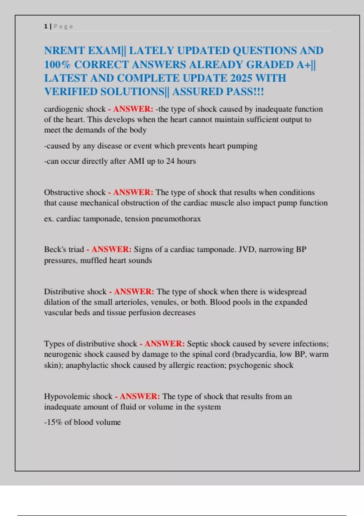 NREMT EXAM|| LATELY UPDATED QUESTIONS AND 100% CORRECT ANSWERS ALREADY ...