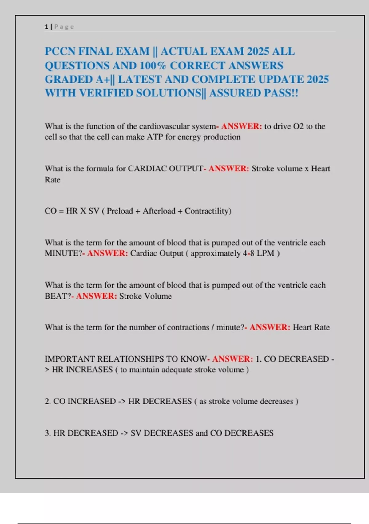 PCCN FINAL EXAM || ACTUAL EXAM 2025 ALL QUESTIONS AND 100% CORRECT ...