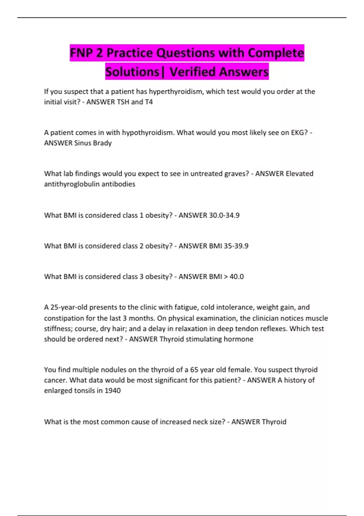 FNP 2 Practice Questions with Complete Solutions| Verified Answers ...