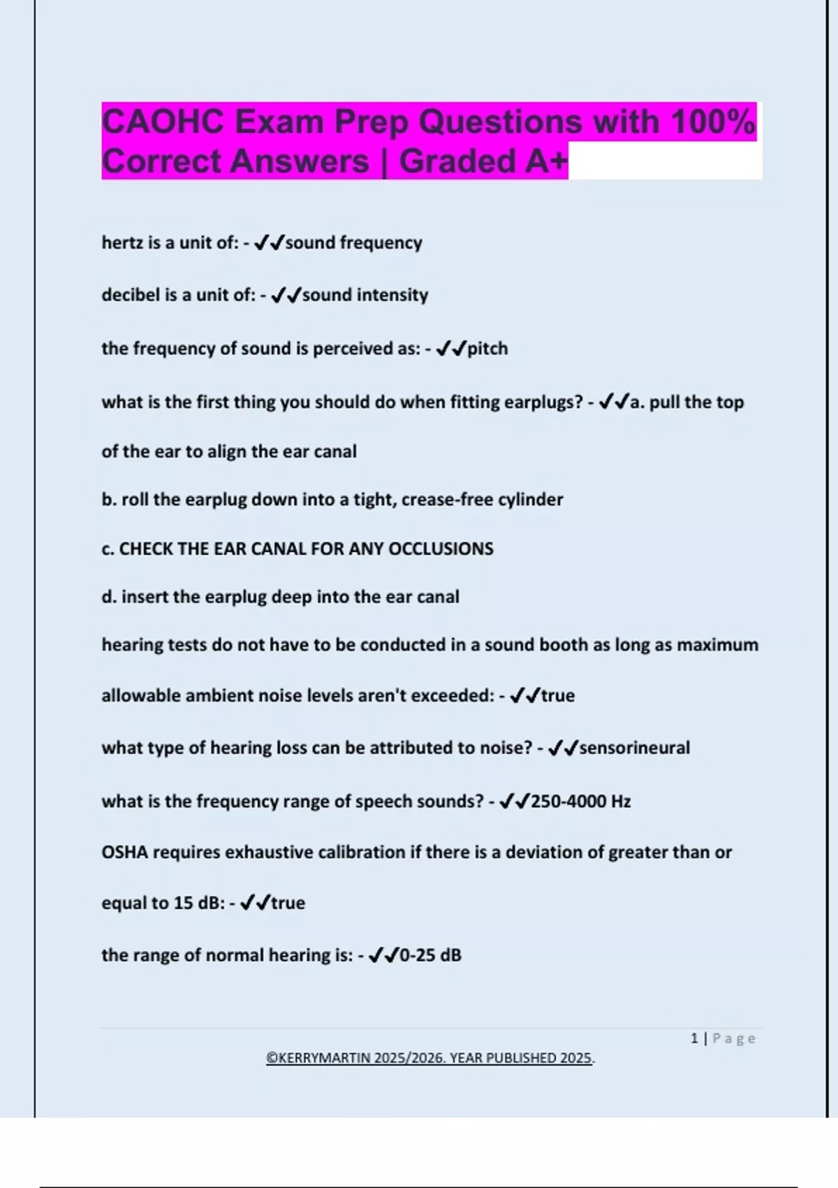 CAOHC Exam Prep Questions with 100% Correct Answers | Graded A+ - CAOHC ...