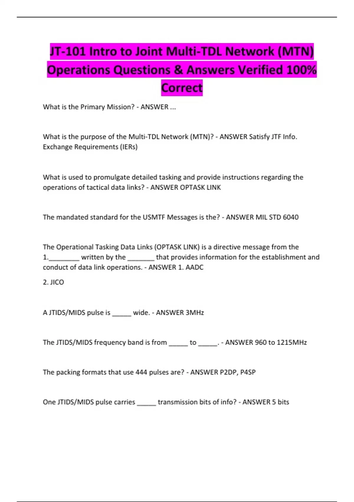 JT-101 Intro to Joint Multi-TDL Network (MTN) Operations Questions ...