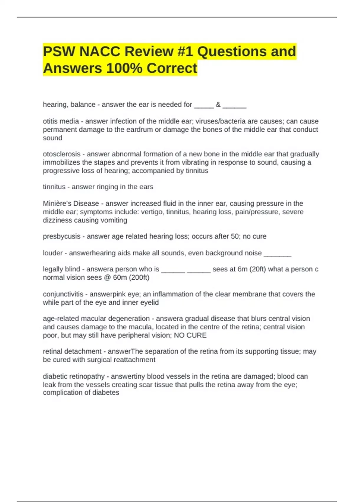 PSW NACC Review #1 Questions and Answers 100% Correct - NACC PSW ...