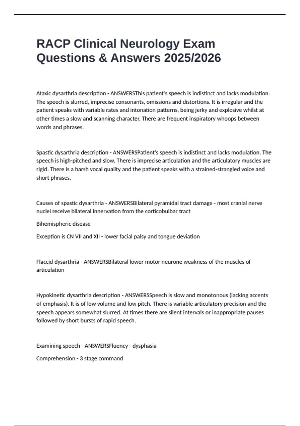 RACP Clinical Neurology Exam Questions & Answers 2025/2026 - RACP ...