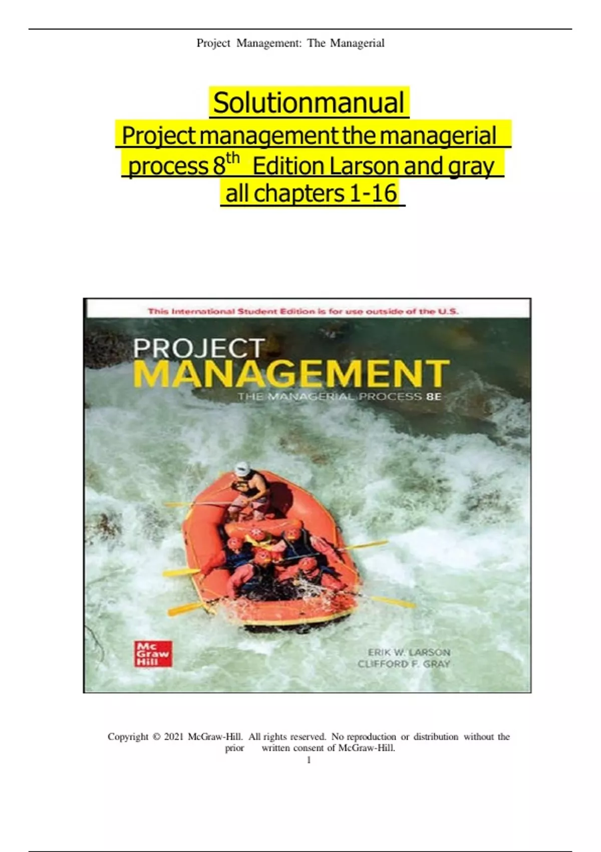 Project Management: The Managerial Process, 8th Edition Solution Manual By Erik Larson and ...
